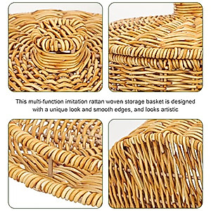 FOMIYES Plastic Rattan Basket Rattan Round Waste Basket with Lid Woven Trash Can Garbage Container Bin Flower Basket for Bathroom Kitchen Home Office Rattan Clothes Hamper