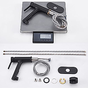 LAZ HOME Bathroom Sink Faucet with Pull Out Sprayer,Three Water Flow Modes Brass Single Handle Black Bathroom Basin Faucet for Hot and Cold Water Vanity Basin Faucet with Sprayer