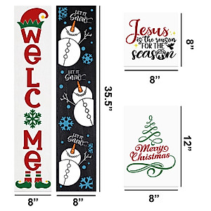 Christmas Welcome Stencils for Painting on Wood,Let It Snow Stencil for Porch Sign Merry Christmas Believe Snowman Drawing Templates for Shirts Pillow Cover Door Hanger Decor（11/12p）