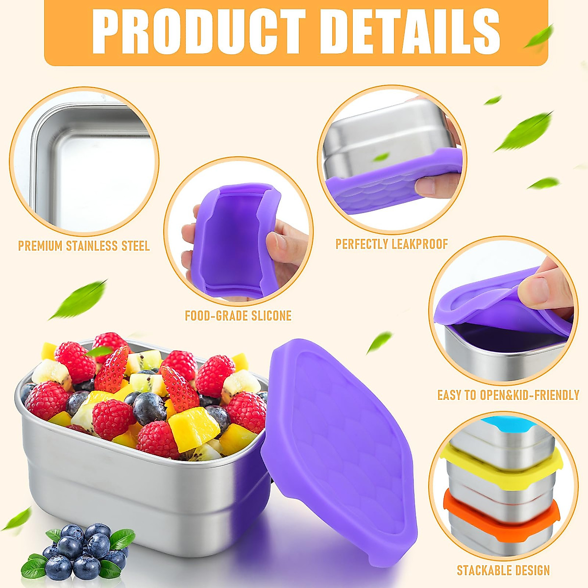 Layhit 6 Pcs Stainless Steel Snack Containers for Kids, 8 oz Lunch Containers with Silicone Lids Small Reusable Metal Food Box for Child Daycare School Home Storage Supplies(Vivid Color)