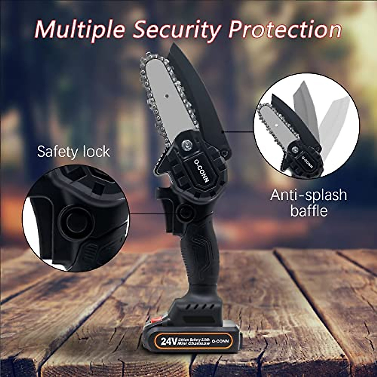 Mini Chainsaw, O-CONN 4 Inch 24V Battery Powered Cordless Chainsaw w/ 2.0Ah Battery and Charger, Handheld Portable Electric Small Chain Saw, for Tree Trimming Branch Wood Cutting (1 Battery 1 Chain)