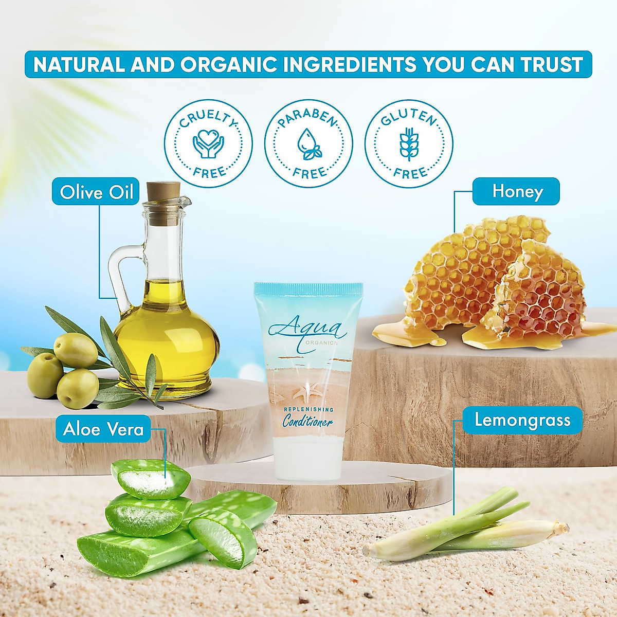 Aqua Organics Conditioner, Travel Size Hotel Amenities, 1 oz (Case of 20)