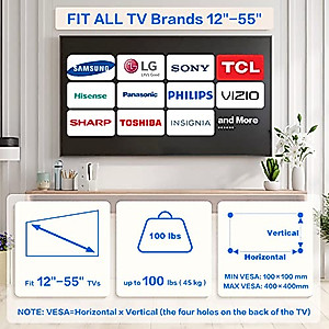 No Stud TV Wall Mount for 12-55 Inch TVs, No Drill Studless TV Drywall Mount with Max VESA 400x400mm Weight up to 100 lbs, Easy Install with All Hardware Included
