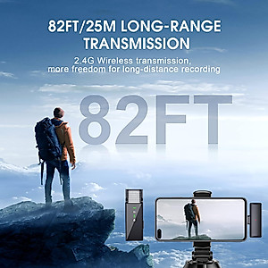 Wireless Lavalier Microphone for iPhone iPad Android, 2 Pack Mini Clip on Lapel Microphone Wireless with 600mAh Charging Case for Video Recording Interview YouTube Vlog Tiktok, 82FT, Plug-Play