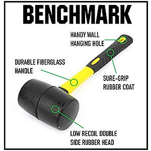 Benchmark - Rubber Mallet Set - 3 Sizes (8 oz, 16 oz, 32 oz) - Durable Low Recoil Rubber Mallet Heads with Sure Grip Fiberglass and Rubber Handles