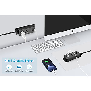 Power Strip with USB,2 AC Outlets 2 USB Charging Ports Mounting Power Center,6.5fT Power Strip Heavy Duty Extension Cord,Mountable Under Desk/Table Wall Socket(Black)