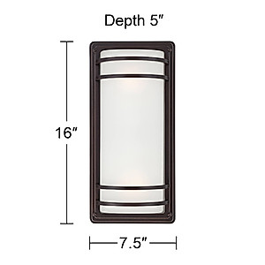 John Timberland Habitat Modern Industrial Outdoor Wall Light Fixture Rubbed Bronze Steel 16" Opal Etched Glass for Exterior House Porch Patio Outside Deck Garage Yard Front Door Garden Home