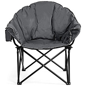 Giantex Portable Camping Chair, Moon Saucer Chair, Outdoor Folding Chair with Soft Padded Seat, Lawn Chair with Cup Holder and Carry Bag (Grey)