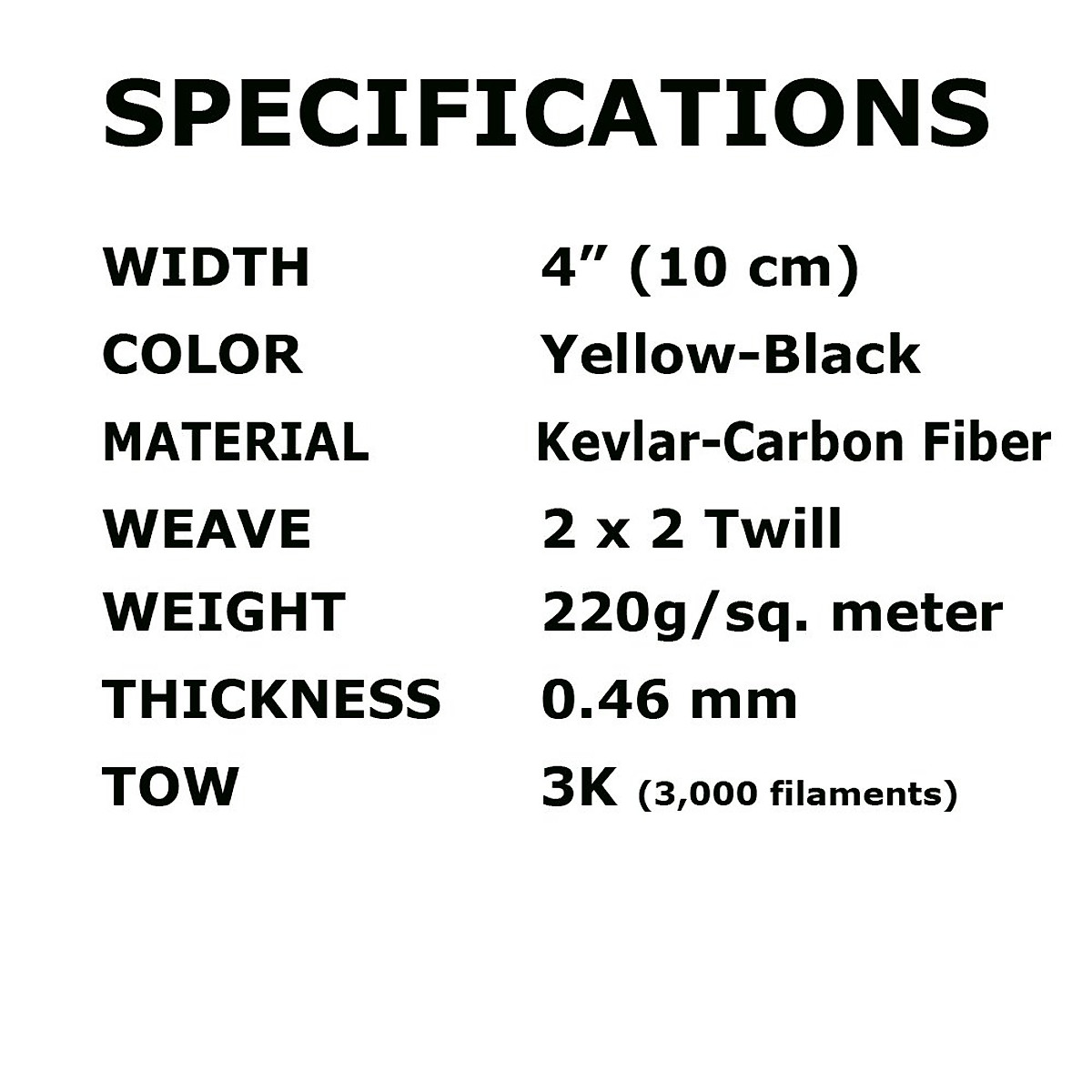 Kevlar FABRIC-2x2 Twill WEAVE-3K/200g (YLW-Blk 1 ft x 4 in)