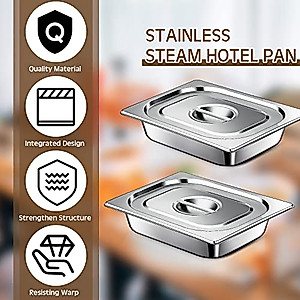 Baderke Stainless Steam Hotel Pans with Lids, 0.7 mm Thick 304 Stainless Steel Hotel Pan Anti Clogging Steam Table Pan for Food Warmer Cooking Heat, Multi Size (4 Pack, 1/2 Half Size x 2.5 Inch Deep)
