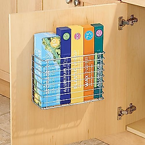 mDesign Steel Metal Wire Wall Mount Kitchen Storage Organizer Basket - Cabinet Door Holder Bins for Bags, Tin Foil, Wax Paper, Cling Wrap - Concerto Collection - 2 Pack - Chrome