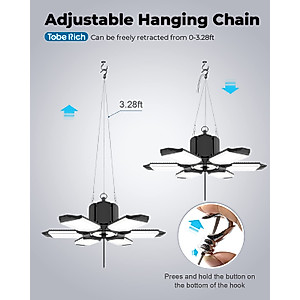 toberich 2-Pack Plug in Garage Light, 200W 20000LM Linkable LED Shop Light w/Pull Chain(ON/Off), 6+1 Deformable Panels, 6500K LED Ceiling Lights for Garage, Workshop, Warehouse, Barn