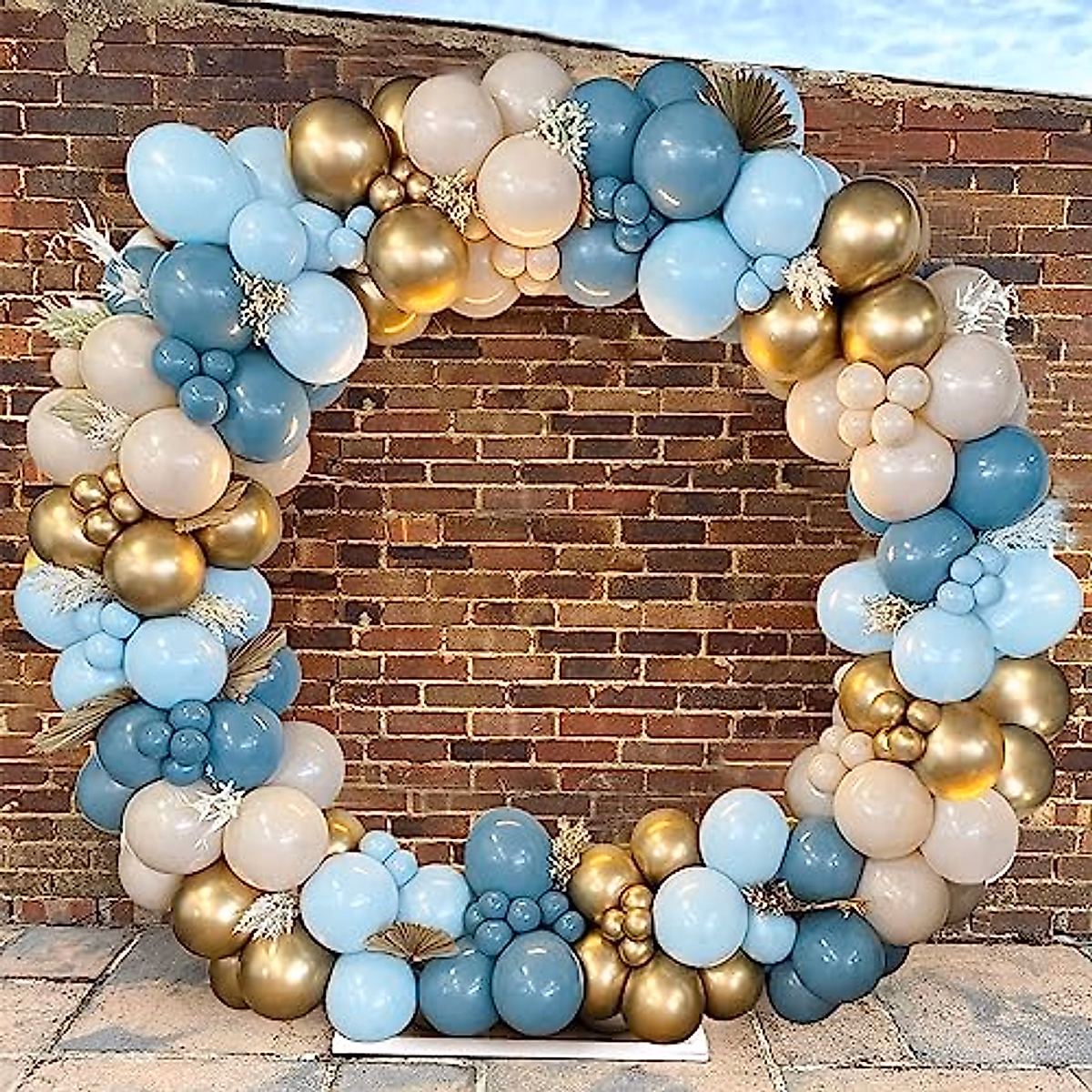 Dusty Blue Balloon Garland Arch Kit,152pcs Navy Blue Macaron Blue White Sand Chrome Gold Balloon for Baby Shower Birthday Wedding Party Supplies