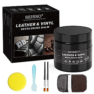 SEISSO Black Leather Recoloring Balm, Black Leather Repair Kit for Car Seats, Leather Repair Cream Kit- Leather Restorer Scratch, Faded, Scuffed, Leather Dye for Couches, Car Seats, Shoes