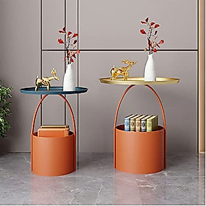 Modern End Table Set of 2, Metal Sofa Side Table, Waterproof Small Coffee Table with Removable Tray for Living Room Bedroom Balcony and Office