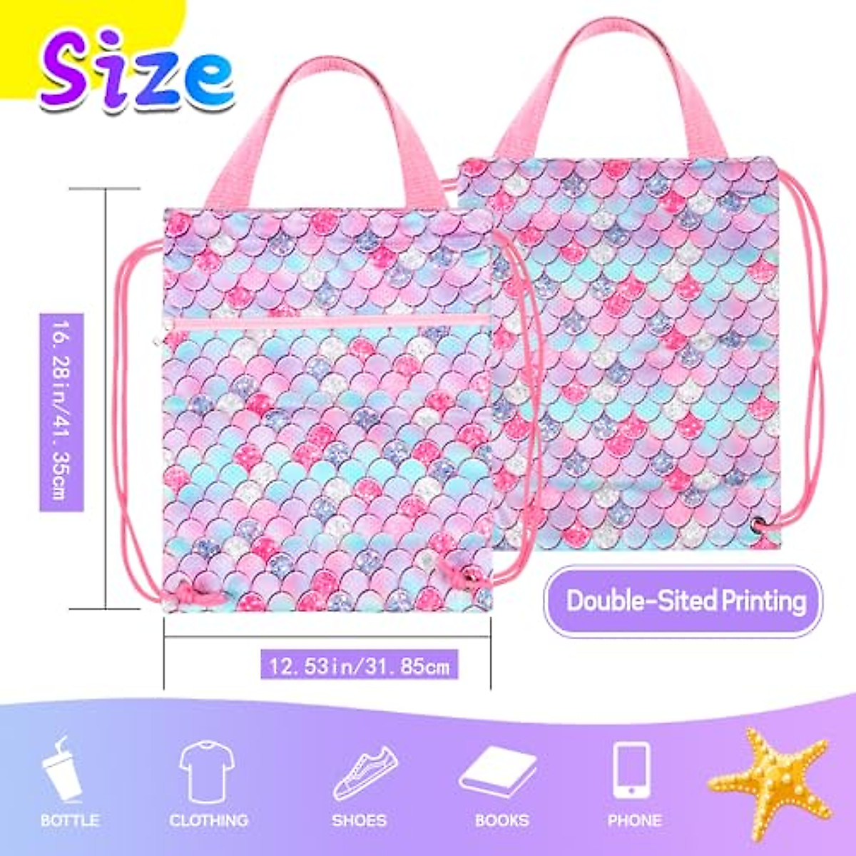 RLGPBON Backpack, Drawstring, Waterproof, for Kids Girls and Boys, Gym, Dance, Sports, 1L