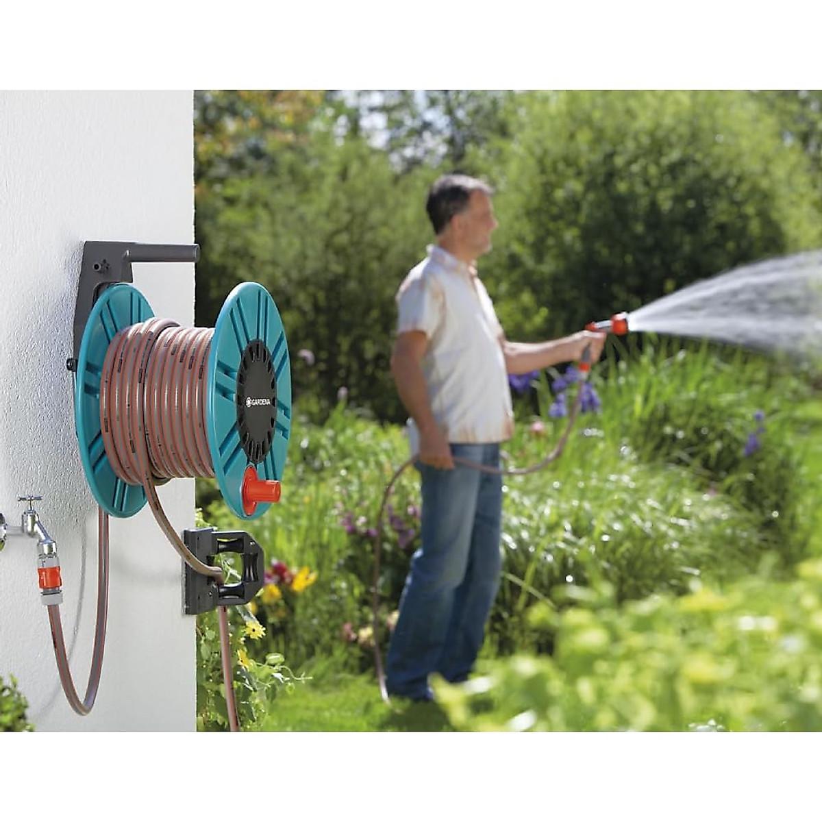 Gardena 2650 164-Foot Wall Mount Removable Garden Hose Reel With Hose Guide