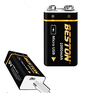 Molo 9V Rechargeable Battery 1000 mah,USB Rechargeable Lithium Batteries - Long Lasting LI-ion Batteries,No Memory Effect-with Micro Charging Cable,Ideal for Any Devices Need 9V Batteries 48x26x17mm