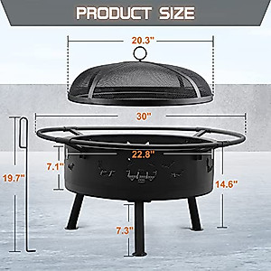 Fire Pit,Outdoor Fire Pits,Wood Fire Pits,Wood Burning Fire Pit,30" Fire Pits for Outside Patio,Backyard Fire Pit with Spark Screen,Log Grate,Poker Black