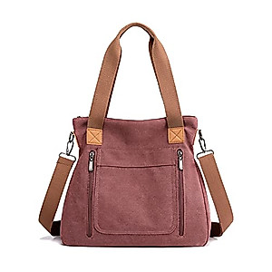 Nanwansu Women's Vintage Canvas Handbag Shoulder bags Multi-Pocket Tote Crossbody Satchel Bags Burgundy