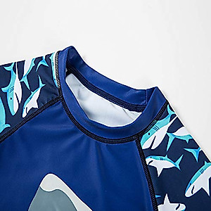 Baby Toddler Boys Two Pieces Swimsuit Set Long Sleeve Shark Bathing Suit Rash Guards Swimwear with Hat UPF 50+ (Navy Shark, 9 Months, 9_months)