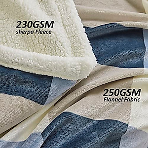 Gracelife Sherpa Throw Blanket 60”x80”, Plaid Warm Cozy Throw Blankets for Sofa, Couch, Bed, Reversible Throws Fluffy Plush Flannel Fleece Blankets and Throws for Adults Women Men, Gray-Soft Blue