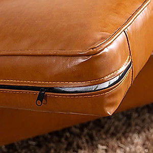 Dreamsir 80'' Faux Leather Sofa Couch, Mid-Century Modern Sofa with Solid Wooden Frame & Padded Cushions, 3-Seater Couch for Living Room, Apartment, Lounge Room (Camel)
