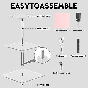 Acrylic Cupcake Stand, 3 Tier Rechargeable LED Dessert Display Stand Cupcake Tower for Halloween, Christmas,Wedding, Party, Baby Shower, and Get-Together