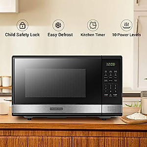BLACK+DECKER EM031MB11 Digital Microwave Oven with Turntable Push-Button Door, Child Safety Lock, 1000W, 1.1cu.ft, Black & Stainless Steel, 1.1 Cu.ft