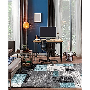 Rugshop Contemporary Abstract Boxes Stain Resistant High Traffic Living Room Kitchen Bedroom Dining Home Office Area Rug 8'x10' Blue