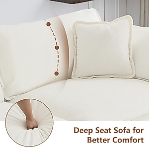 VEPXXP 76.7" Luxury Loveseat Sofa Couch, Deep Sectional Sofa Cloud Couch with 2 Armrest Pillows, Chenille Comfy Love Seat Sofa for Living Room, Apartment, Studio, Office,White