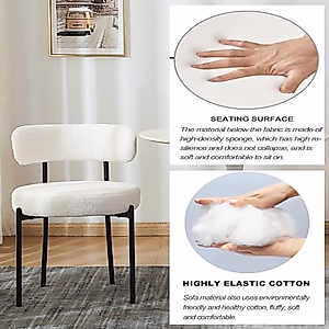 RIGHTPARTS Boucle Dining Chairs Set of 2, Modern Upholstered Tufted Dining Room Chairs, Mid Century Furry Round Kitchen Chairs Curved Backrest Metal Legs Easy Assemble (White, 2)