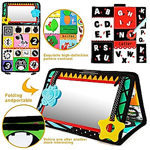 beetoy Tummy Time Baby Mirror Toys with Black and White Pattern, Double High Contrast 3D Activity Play Crinkle Toys Foldable Baby Mirror Sensory Development Toys for Newborn 0 3 6 Months