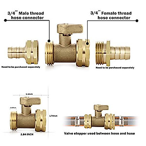 YELUN Garden hose shut off Valve- 3/4”Heavy Duty Brass Shut Off Valve Hose ball Valve Garden Hose Connector 2 Set