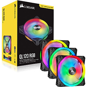 Corsair QL Series, Ql120 RGB, 120mm RGB LED Fan, Triple Pack with Lighting Node Core, Black, Compatible with Desktop