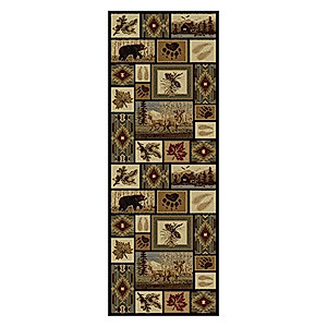 Northern Wildlife Novelty Lodge Pattern Multi-Color Runner Rug, 2.7' x 7'