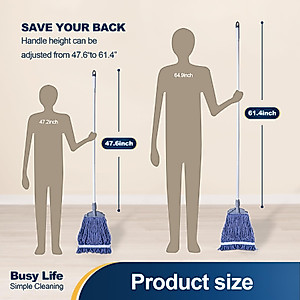 Yocada Looped-End String Wet Mop Heavy Duty Cotton Mop Commercial Industrial Grade 64.1" Long Iron Pole for Cleaning Office Garage Hardwood Warehouse Factory Mall Deck with Totally 3 Mop Heads