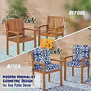 PRIMEPATIO Patio Chair Cushions 17x16, Outdoor Chair Cushions Set of 2, Waterproof Outdoor Seat Cushions with Fade Resistant Pattern, Patio Furniture Garden Sofa Couch Pads with Ties (Navy Blue)