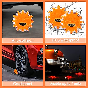 Tallew 12 Pack Flare Light LED Road Safety Flashing Warning Kit Roadside Emergency Beacon Magnet Hook Vehicle Boat Truck Disc Magnetic Flash Cars Security Driveway Automotive Strobe