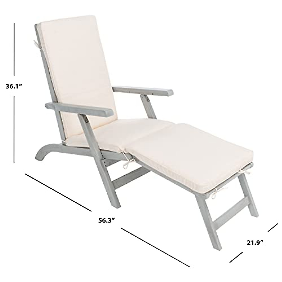 SAFAVIEH Outdoor Collection Palmdale Grey Solid Wood/Beige Cushion Chaise Lounge Chair (PAT7015D)