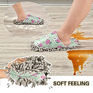Cat Flowers Roses Mop Slippers Shoes Cover for Floor Cleaning Washable Dirty Hair Dust Cleaners Microfiber Mop Socks for Kitchen House Office