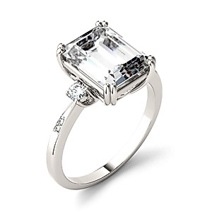 14K White Gold Moissanite by Charles & Colvard 10x8mm Emerald Fashion Ring-size 6 3.69cttw DEW