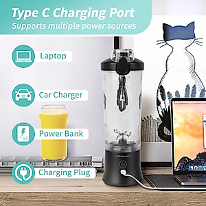 Portable Blender, Personal Blender for Shakes and Smoothies - USB Rechargeable 20oz Mini Blender with 6 Blades and ToGo Cup for Sports Travel Gym