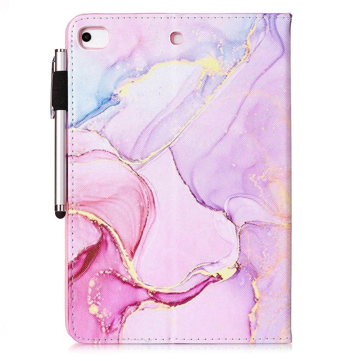iPad Mini 5 Case Mini 4 Mini 3 2 Cover, FANCITY Smart Wake Sleep Flip Stand Case Soft PU Leather Protective Case with Card Slot Pen Holder for Apple iPad Mini 1 2 3 4 5 - Pink Marble