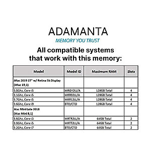Factory Original 16GB (2x8GB) Memory Upgrade for 2020 & 2019 Apple iMac 27" w/Retina 5K Display & 2018 Apple Mac Mini DDR4 2666Mhz PC4-21300 SODIMM 1Rx8 CL19 1.2v RAM Adamanta