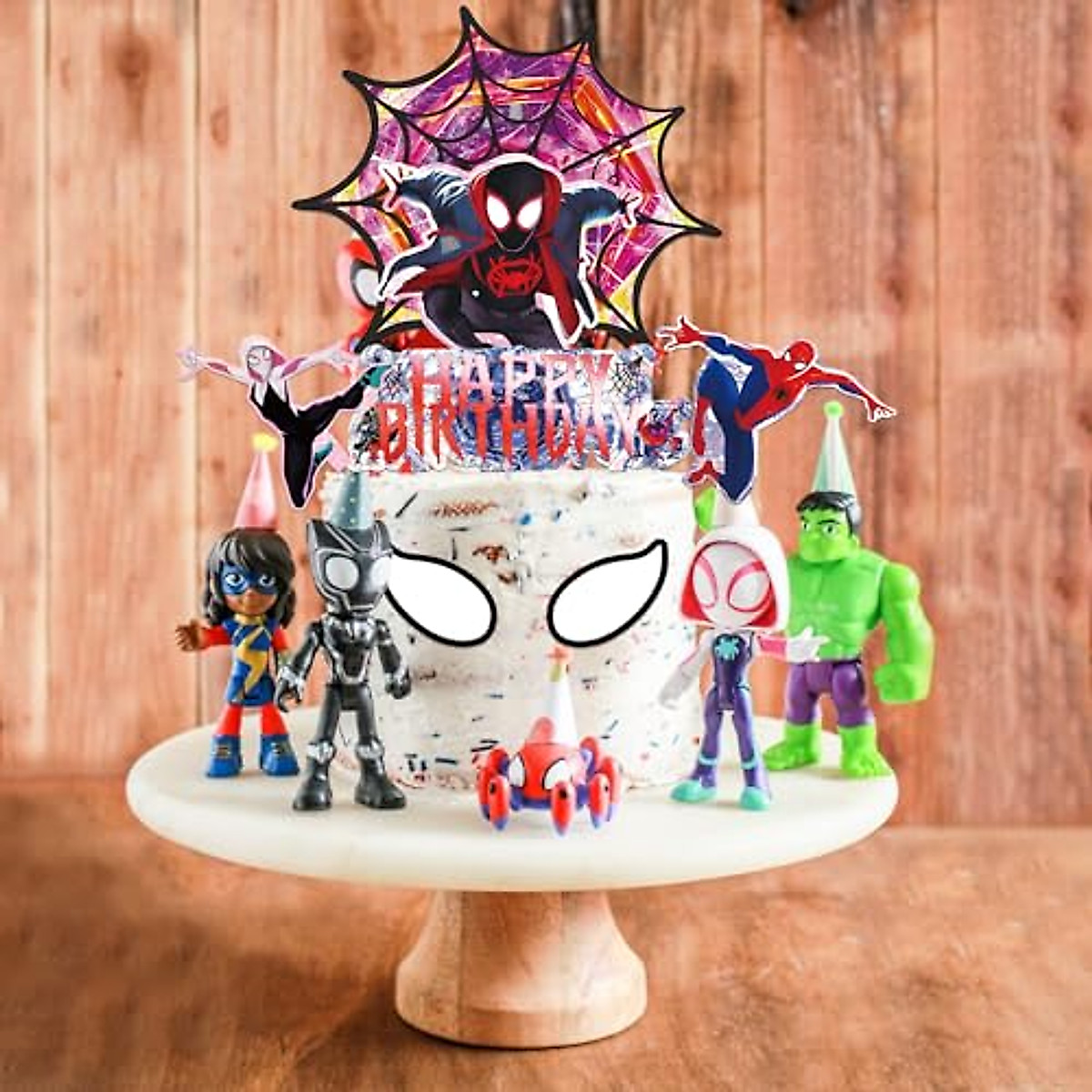 7 Pcs Spider Cake Topper Set, Hero Cake Decorations, Man Theme Birthday, Party Supplies for Parallel Universe Theme