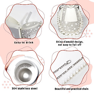 DCXYP Bling Water Bottle, Diamond Stainless Steel Insulated Straw Cup, Leak-proof 17 Oz Vacuum Thermos with 3 Sparkling Chains High-end Gift for Women