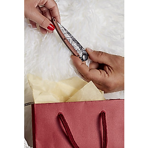 deejo Ultra Lightweight Folding Pocket Knife with Belt Clip - Coral Wood Version 1.3 oz - Fine, Sharp Blade - Polynesian Pattern - Stainless Steel - Elegant and Modern Design