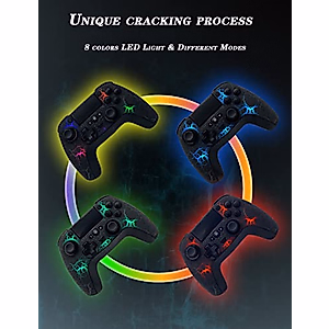 TJPD Wireless Controller for PS4, Wireless Remote Gamepad with Unique Cracked Design/8 Adjustable LED Colors/Programmable Back Buttons/Super Turbo/Dual Vibration, Widely Compatible with PS4/PC/iOS