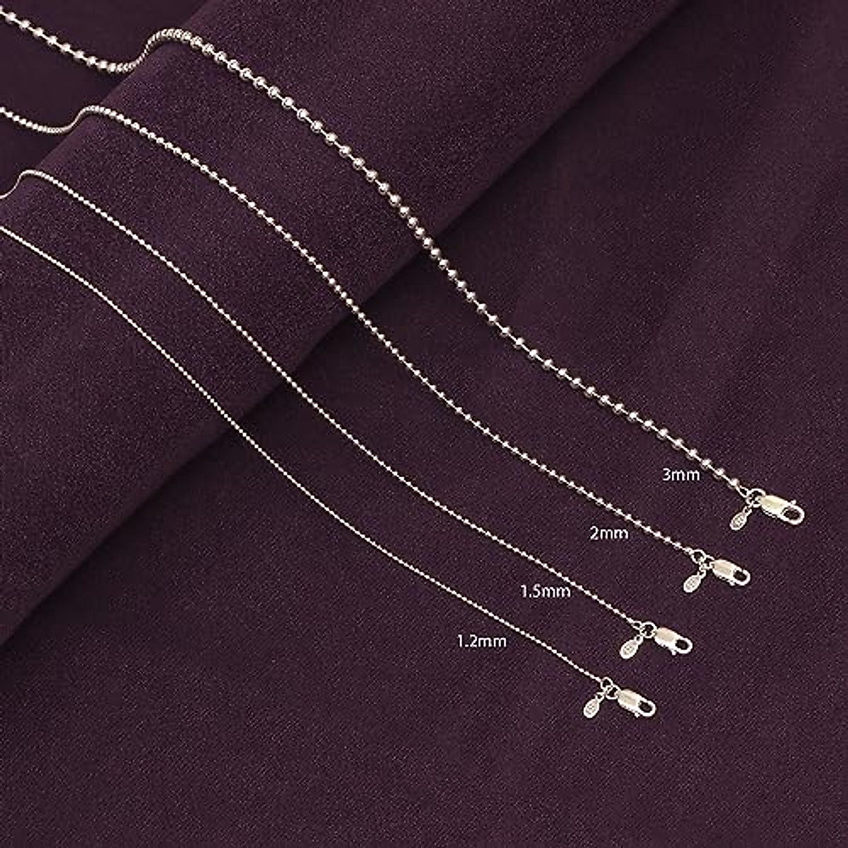 LeCalla 925 Sterling Silver Italian 3mm Diamond-Cut Bead Ball Strand Chain Necklace for Teen and Women 16 Inches, Made in Italy